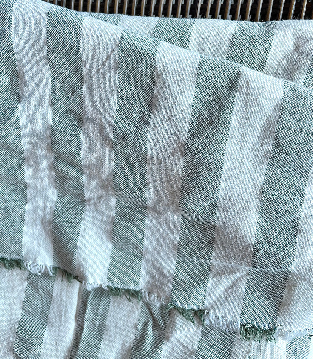 Moss Green & Cream Fabric by the yard / Home Decor Fabric / Ticking Up ...